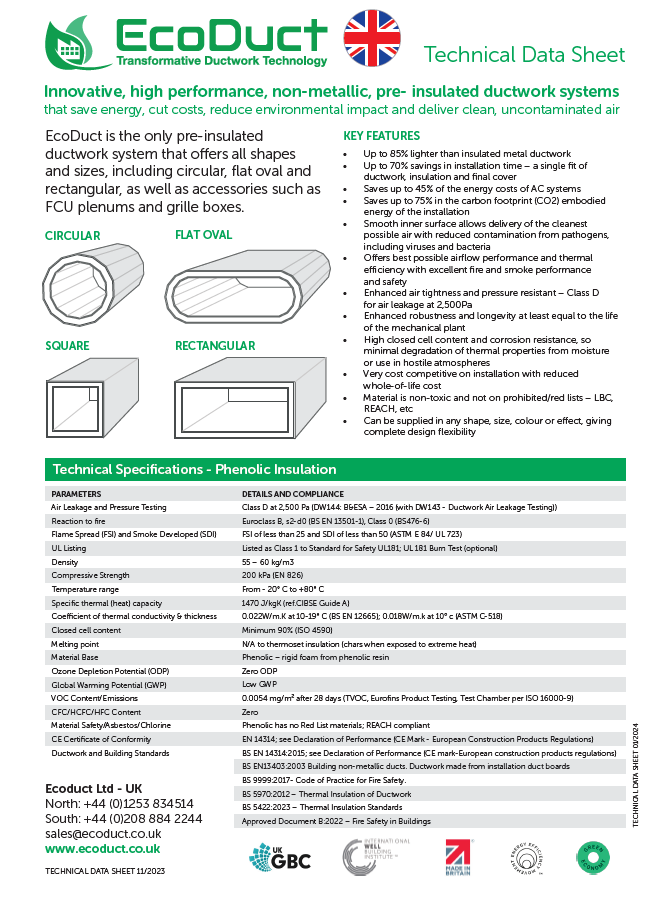 EcoDuct: Technical Data, Brochures, & Fabrication Info
