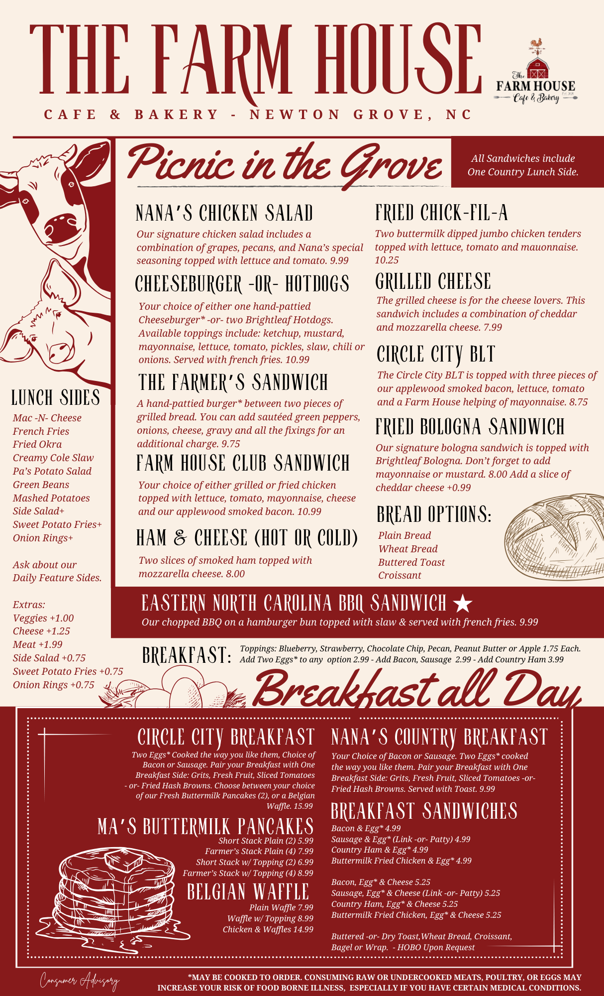 Newton Grove Menu — Farmhouse Cafe & Bakery