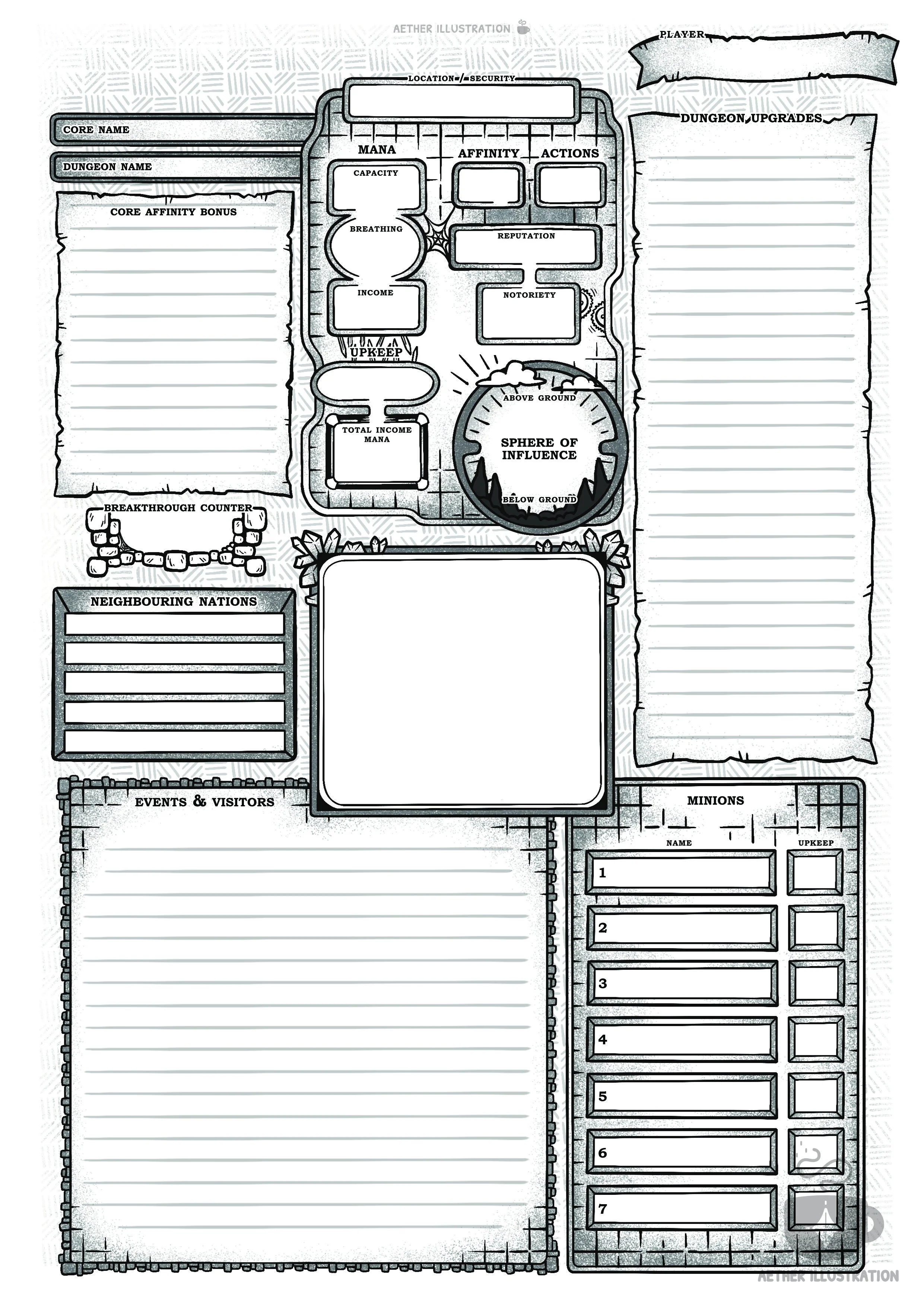 Bespoke Character Sheets for your TTRPG — Aether Illustration