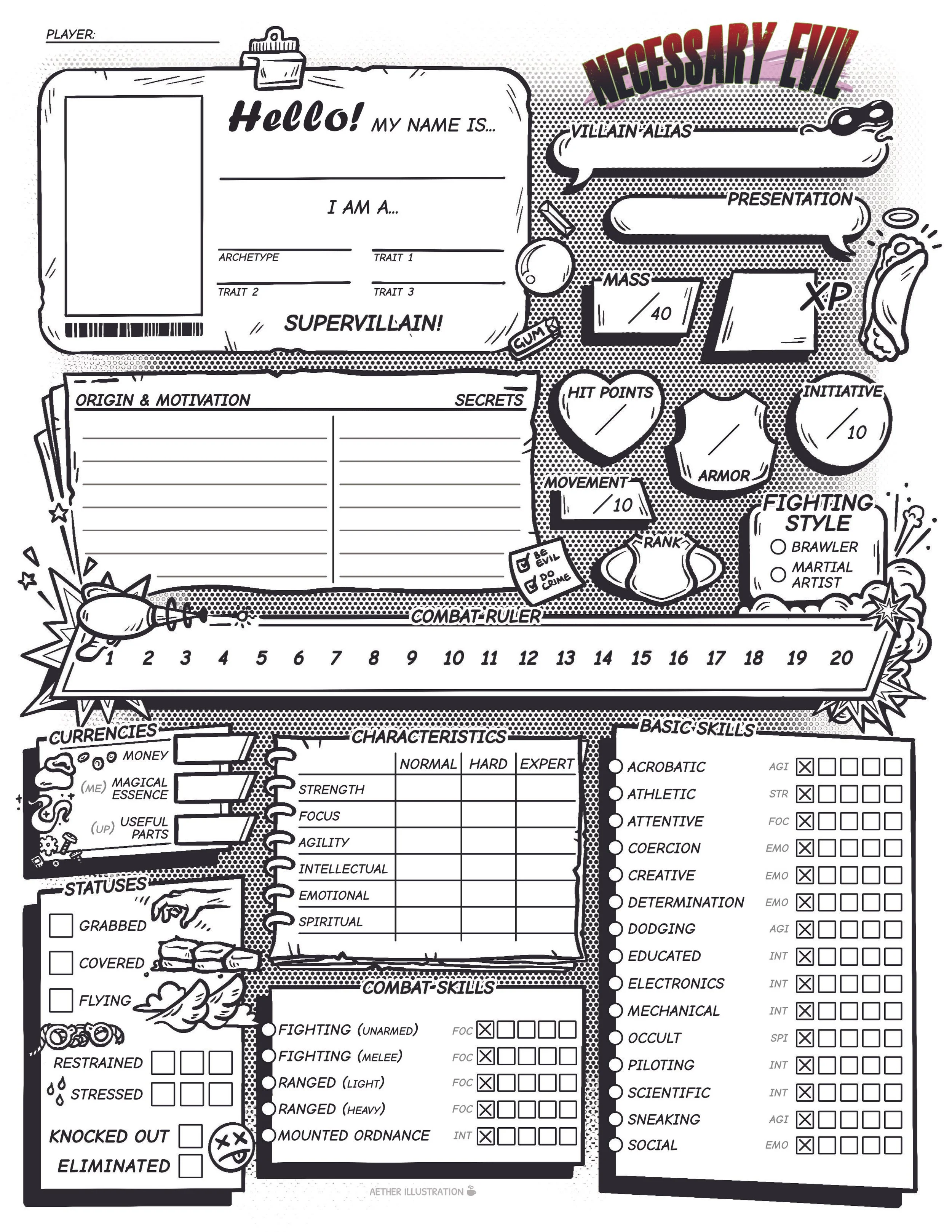 Bespoke Character Sheets for your TTRPG — Aether Illustration