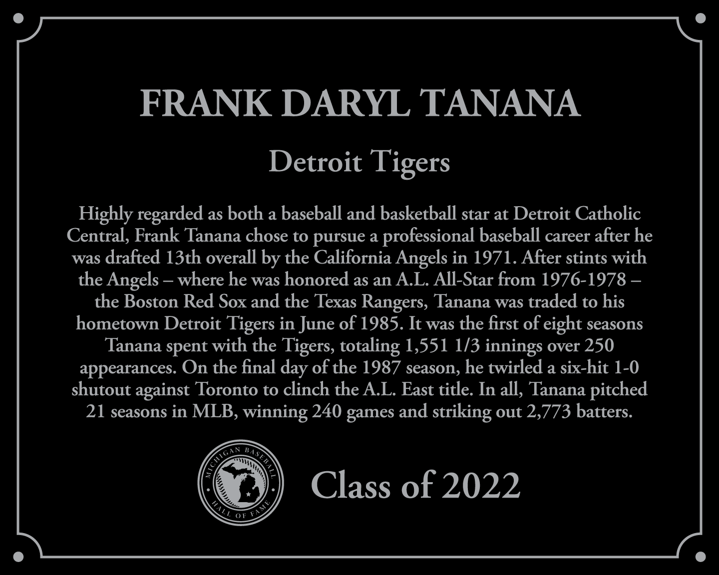 Frank Tanana — Michigan Baseball Hall of Fame