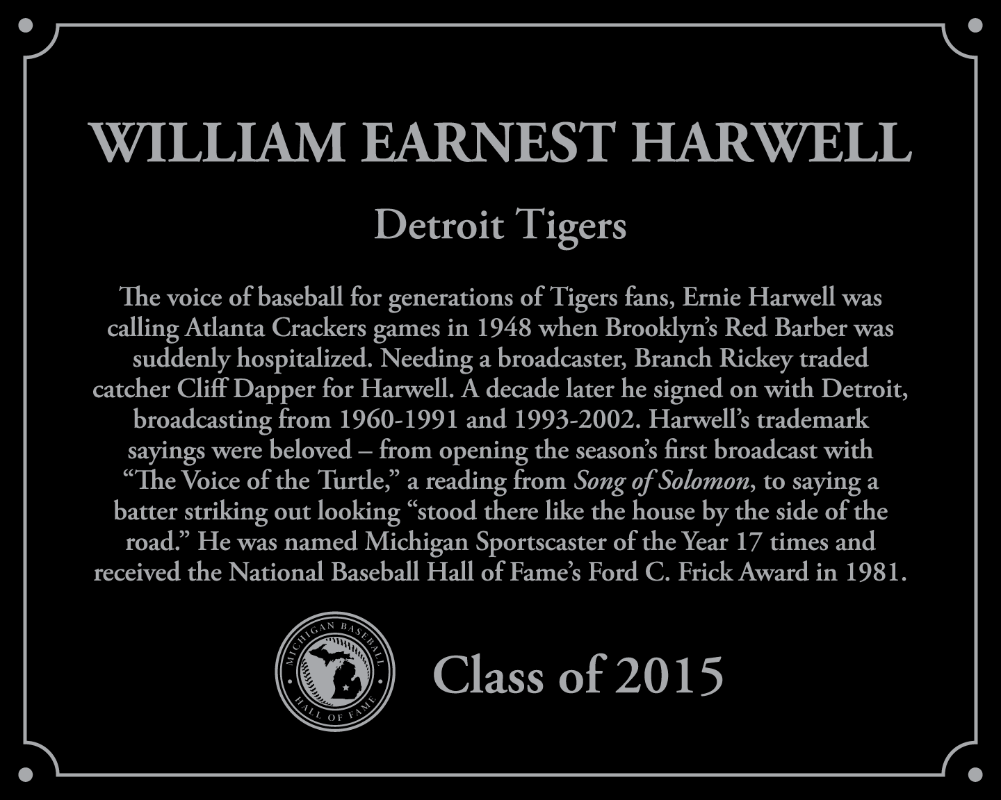 Ernie Harwell — Michigan Baseball Hall of Fame