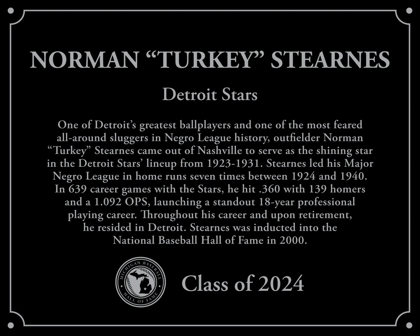 Norman “Turkey” Stearnes — Michigan Baseball Hall of Fame