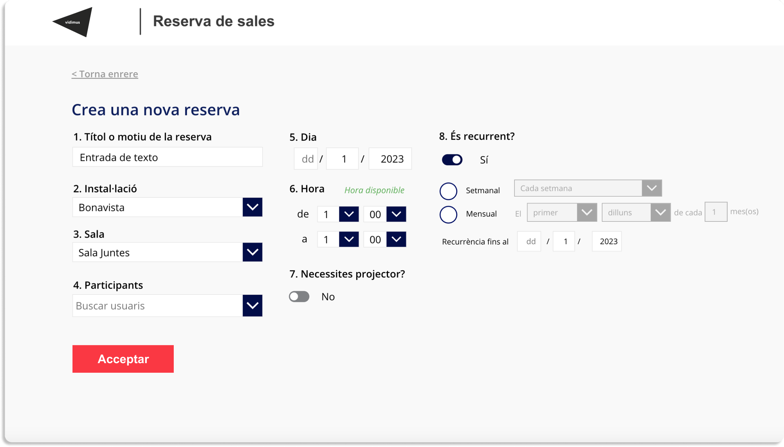 Aplicación de Reserva de Salas — Vidimus