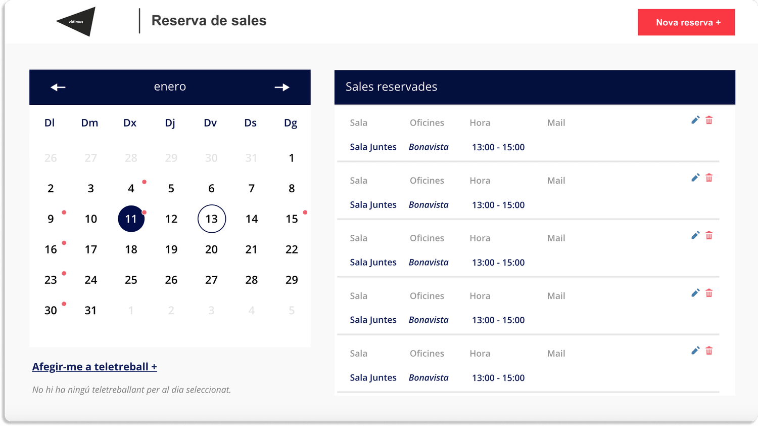 Aplicación de Reserva de Salas — Vidimus