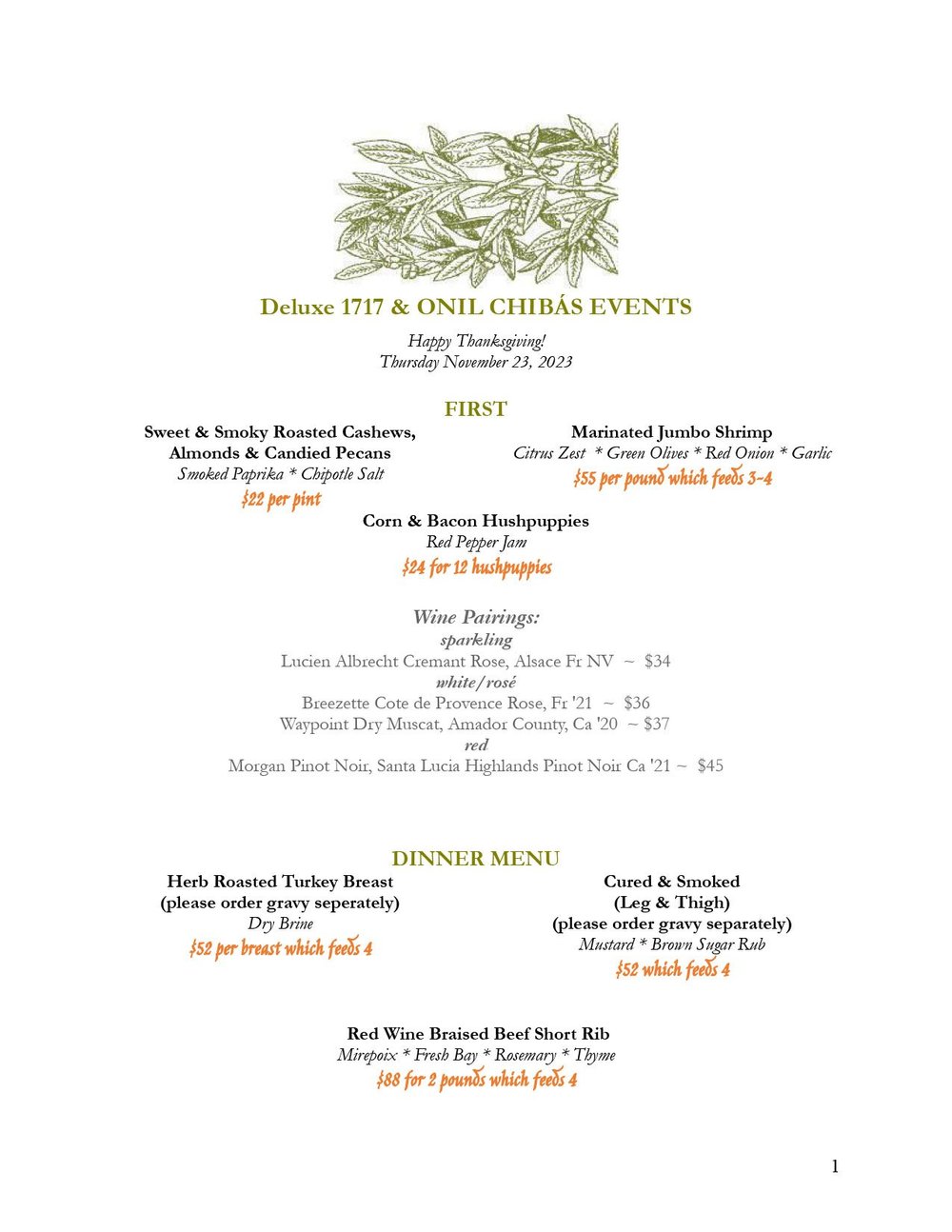 Pre-Order your Thanksgiving Dinner to serve at home — DELUXE 1717 ...