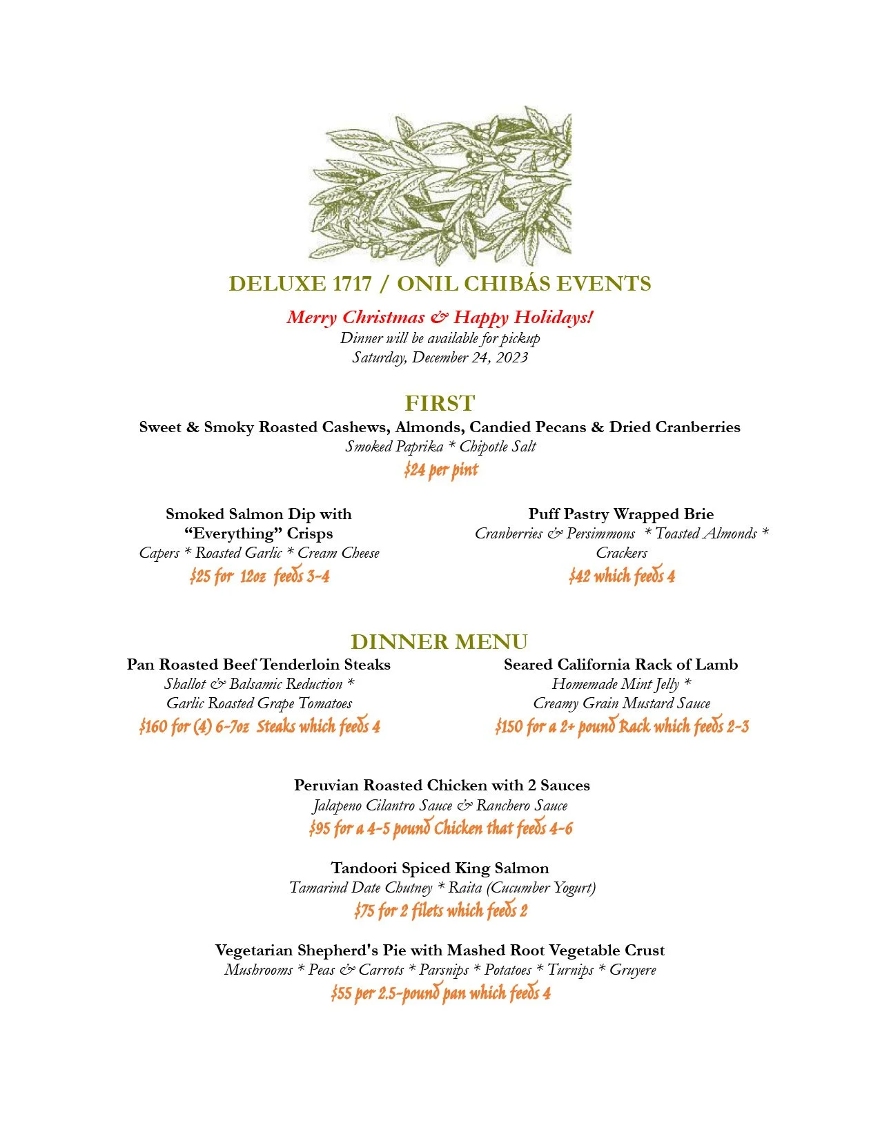 Order Christmas Dinner Catering by Deluxe 1717 — DELUXE 1717 | food + wine