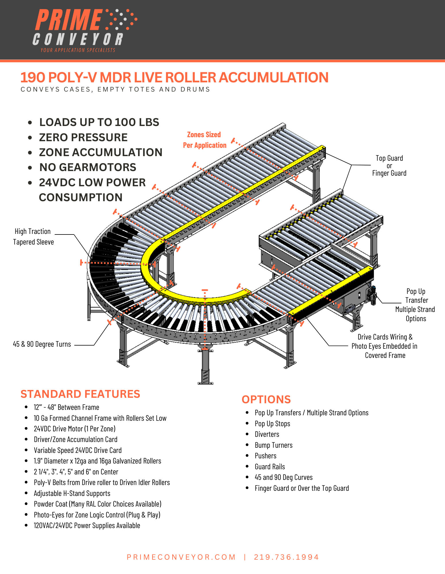 190 POLY-V MDR LIVE ROLLER ACCUMULATION — Prime Conveyor