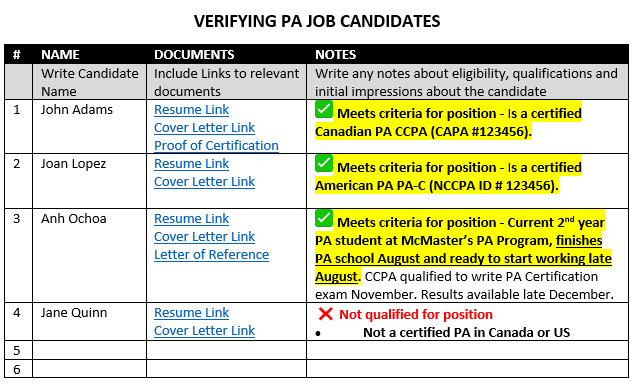 Verifying if a PA is certified to work in Canada — CANADIAN PA