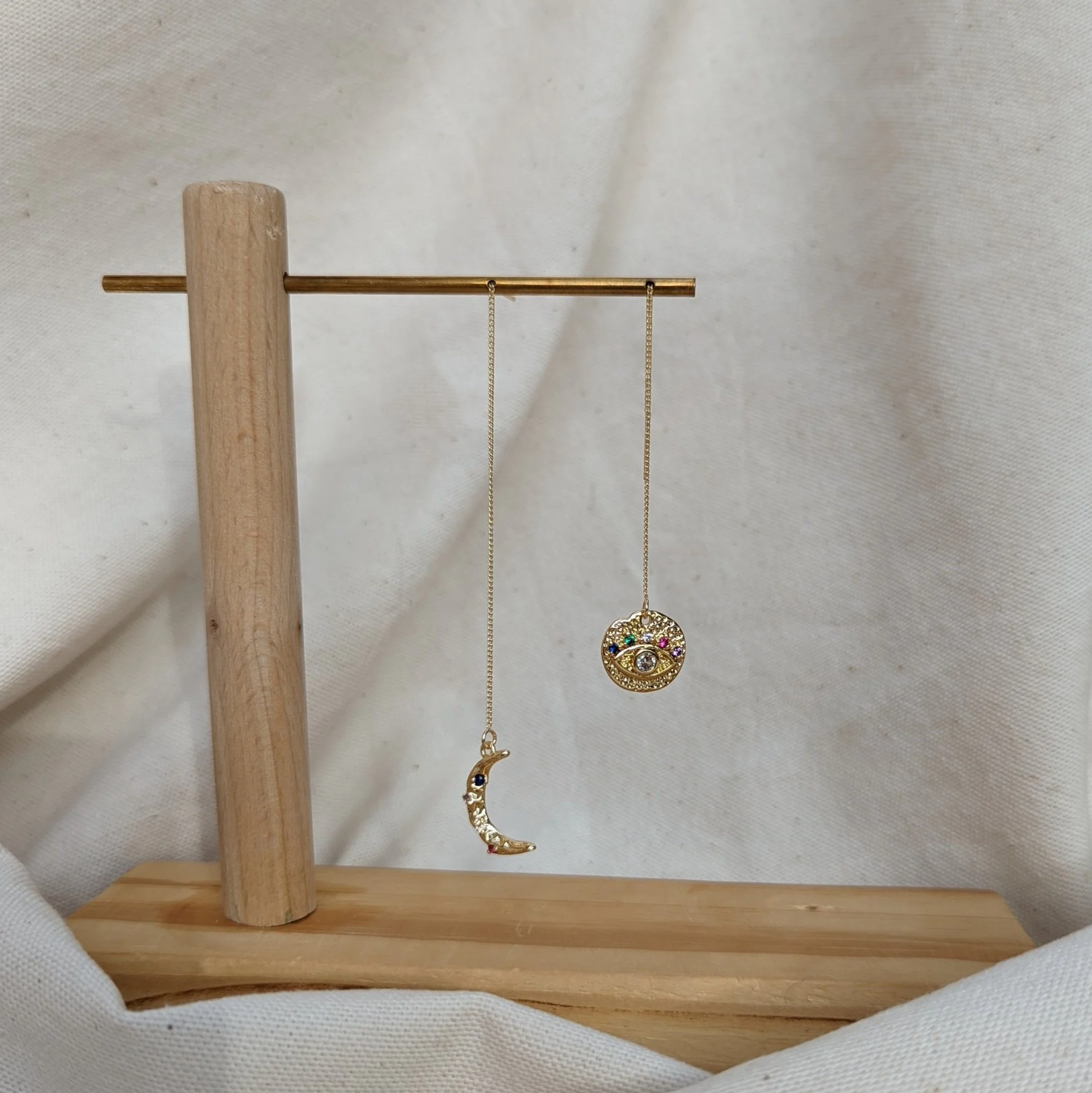 Boucles d'oreilles Lune et Soleil, zirconium et or — L'atelier de Leslie