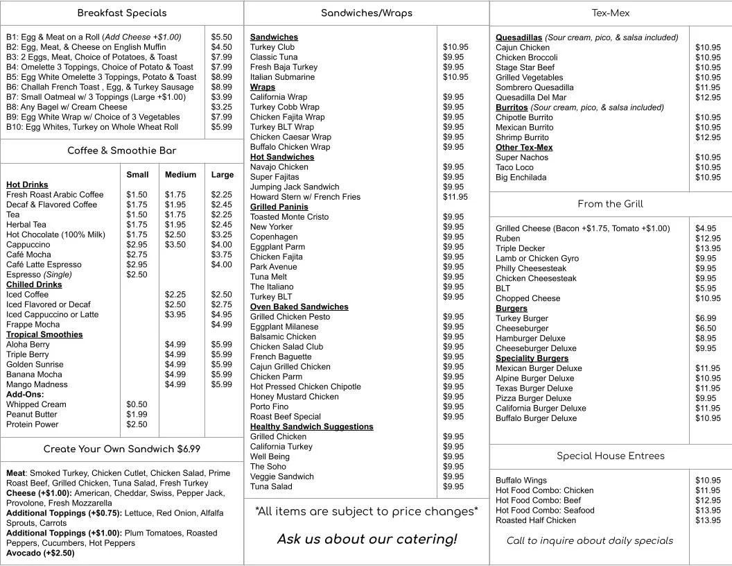 Menu — Stage Star Deli