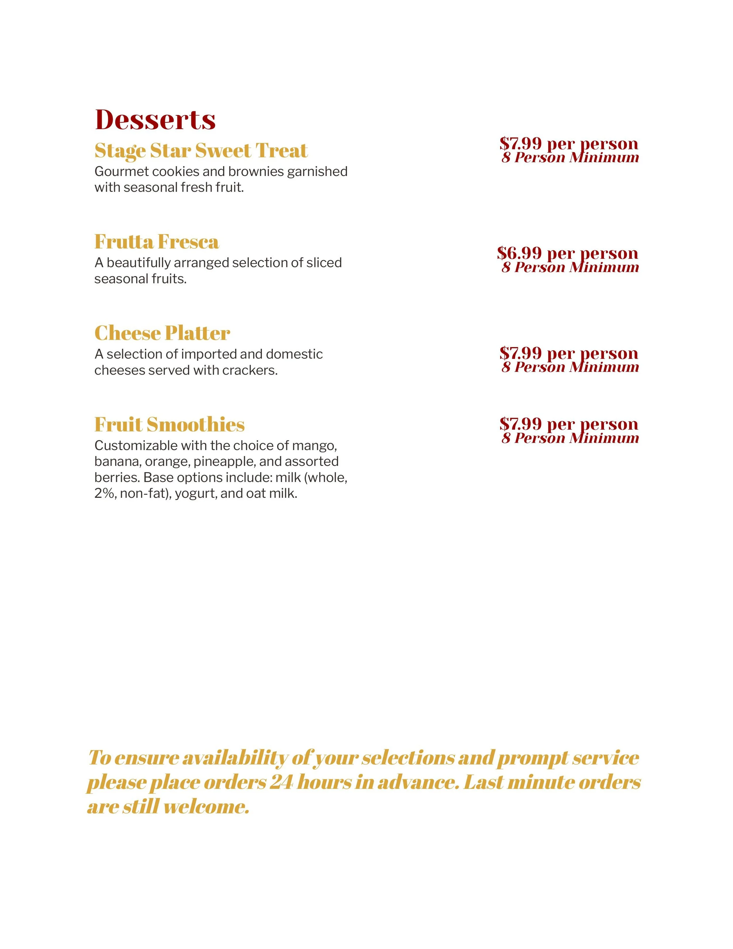 Catering Menu — Stage Star Deli