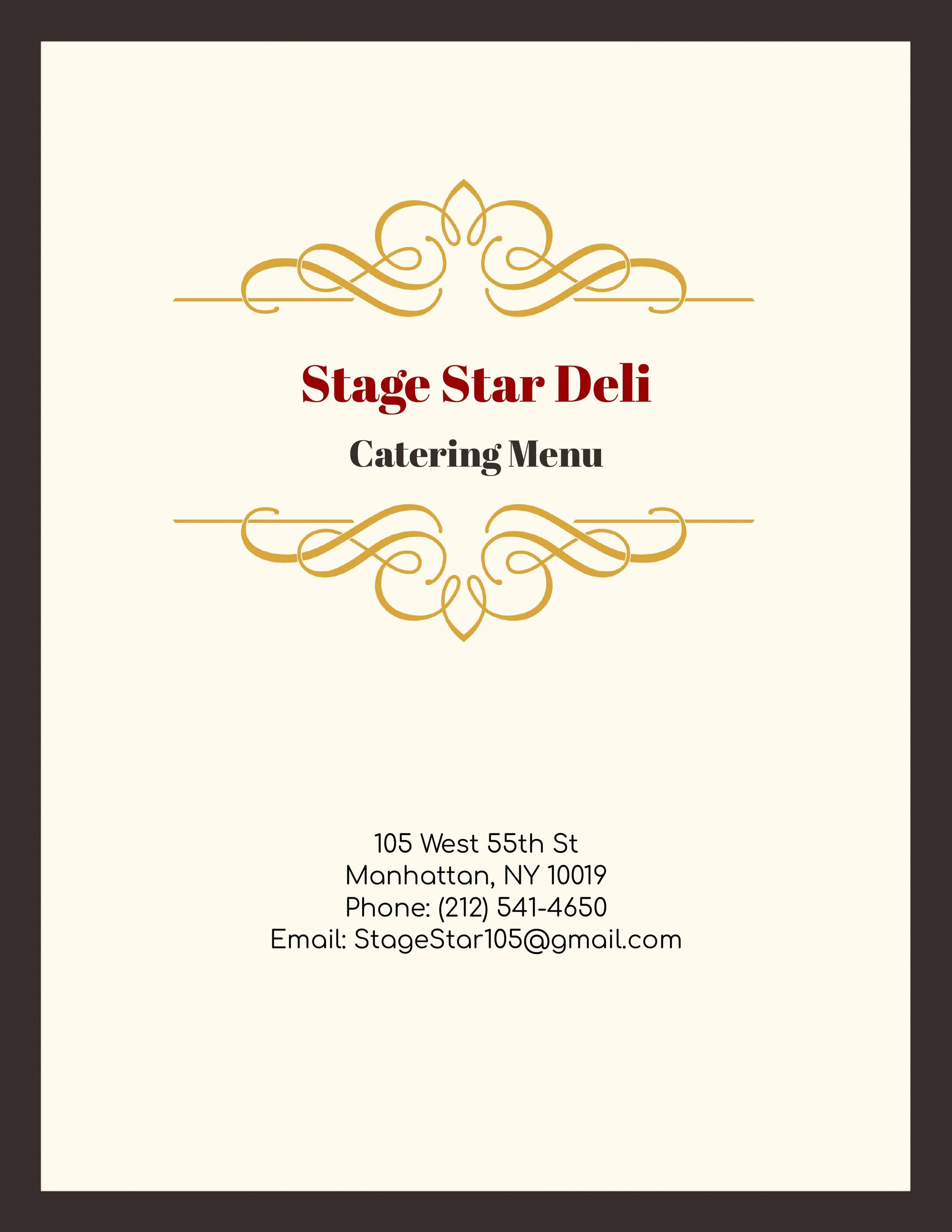 Catering Menu — Stage Star Deli