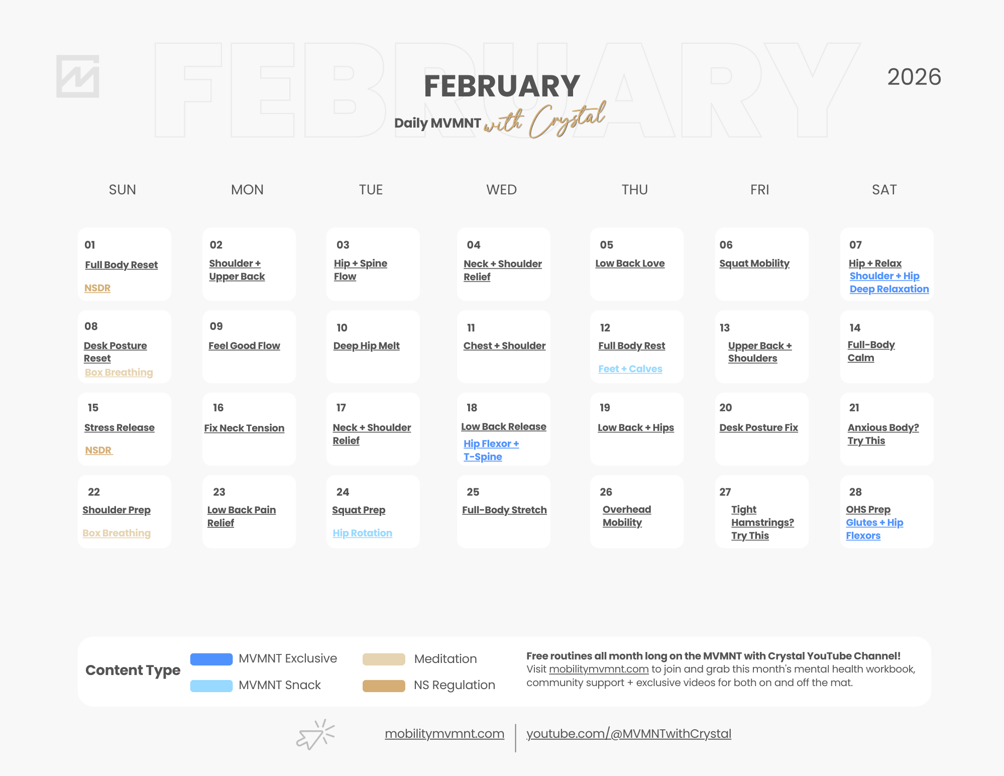 CALENDAR - Free Monthly MVMNT Routines — MVMNT
