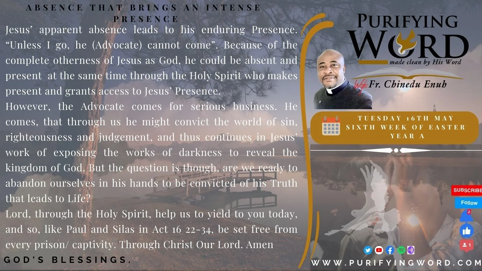 AN ABSENCE THAT BRINGS AN INTENSE PRESENCE — Purifying Word
