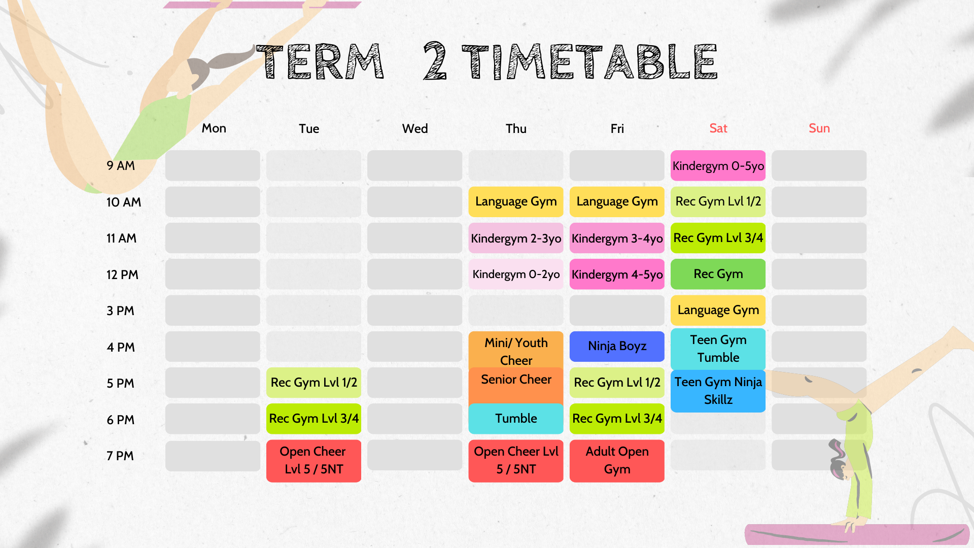 Timetable — Ninja Stars Gymnastics