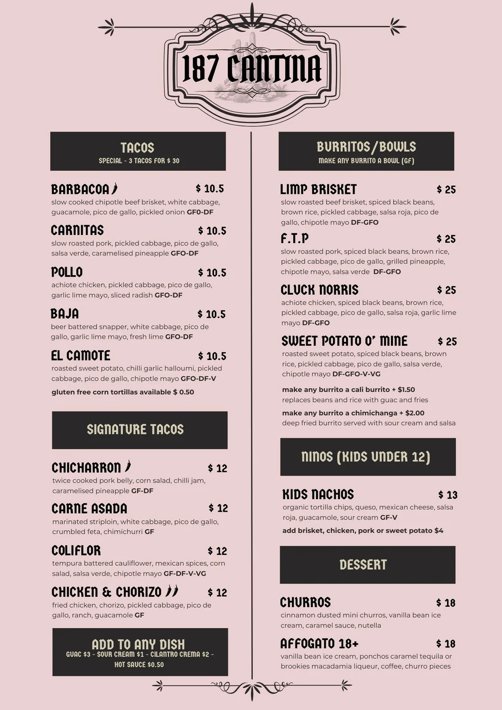 Menu — 187 Cantina