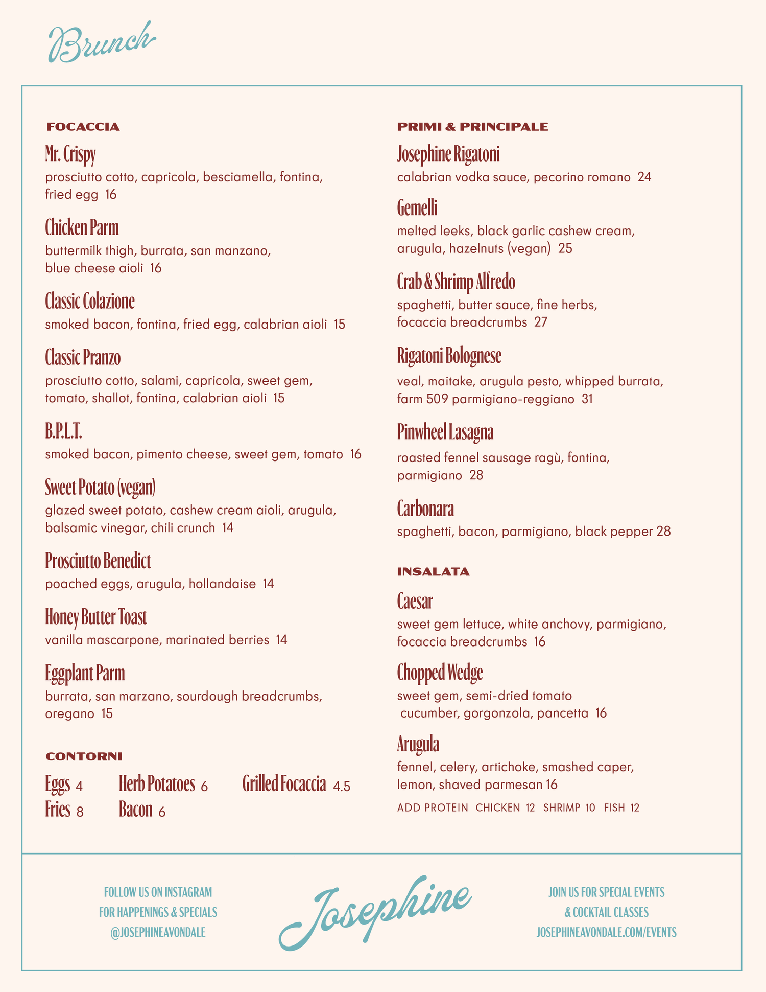 Menus - Brunch - Josephine