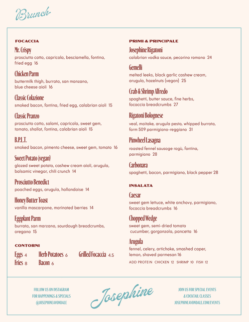 Menus - Brunch - Josephine