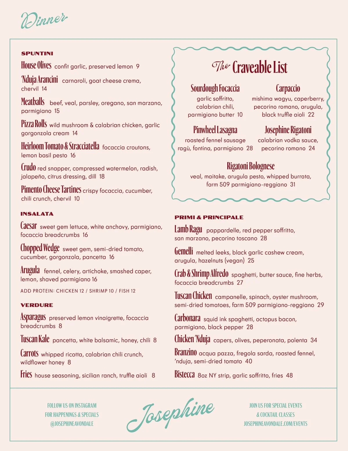 Menus - Dinner - Josephine