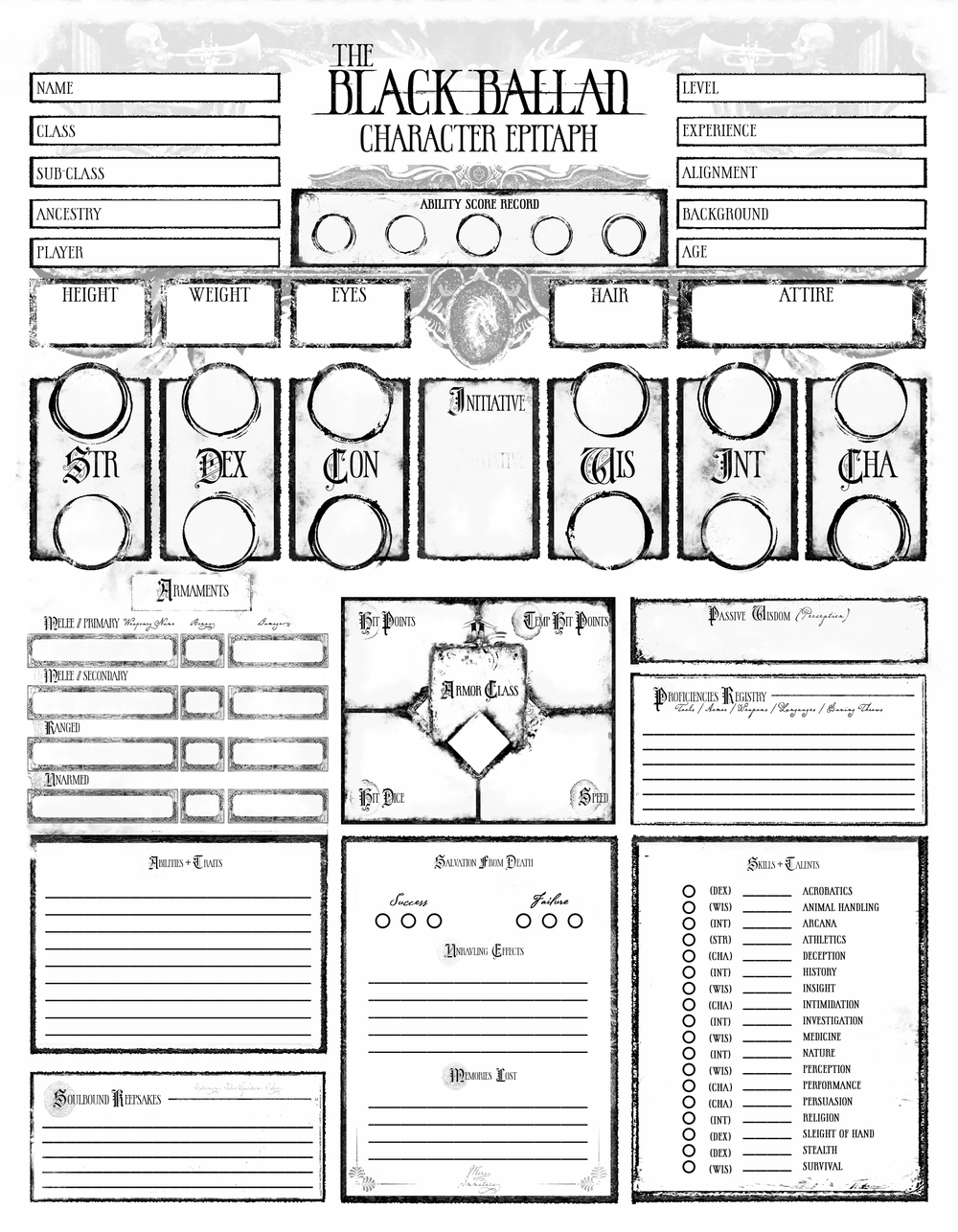 The Black Ballad - Character Sheet (PDF)