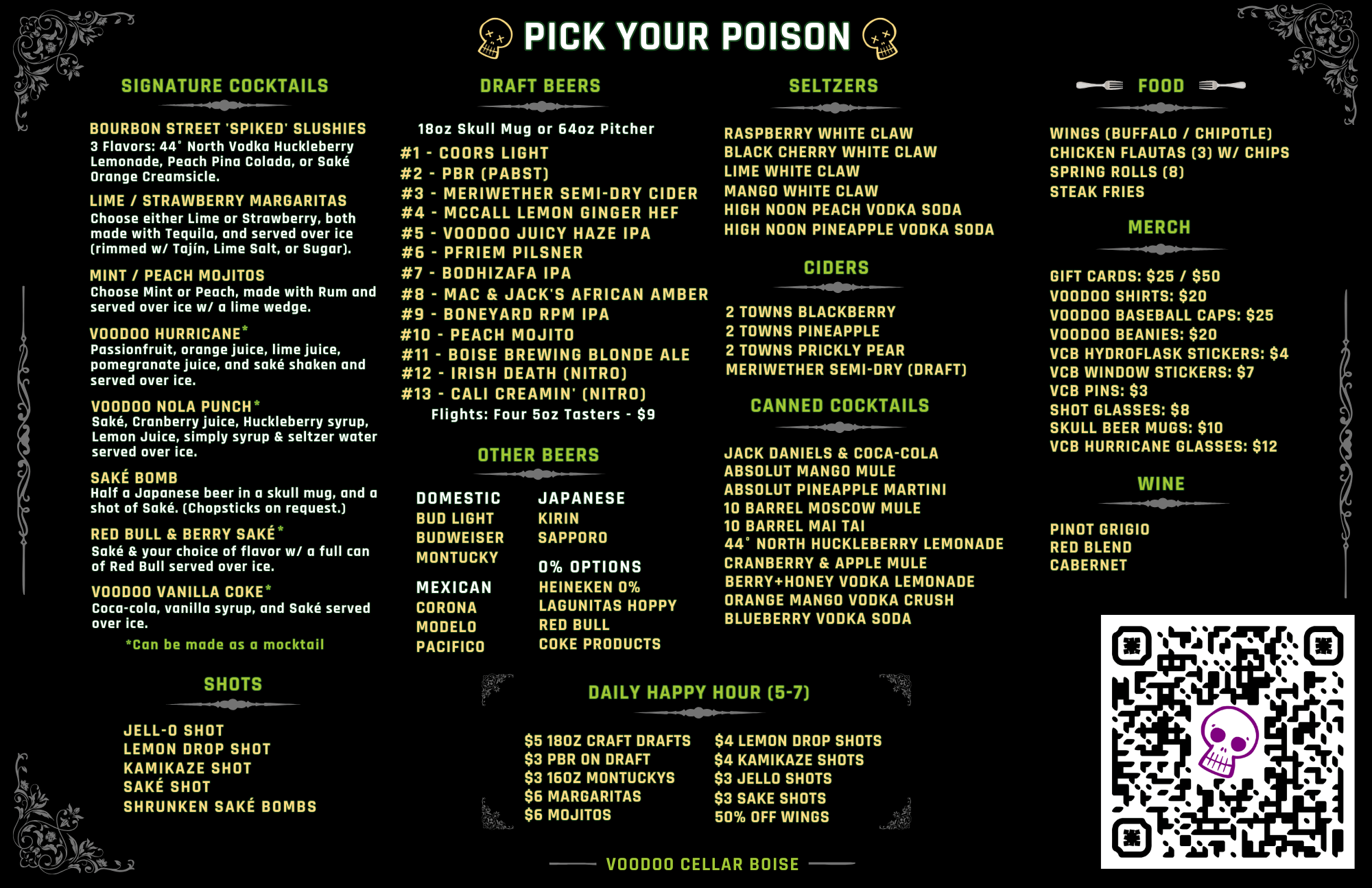 See Voodoo Cellar Boise's Menu: Featuring Drinks & Food