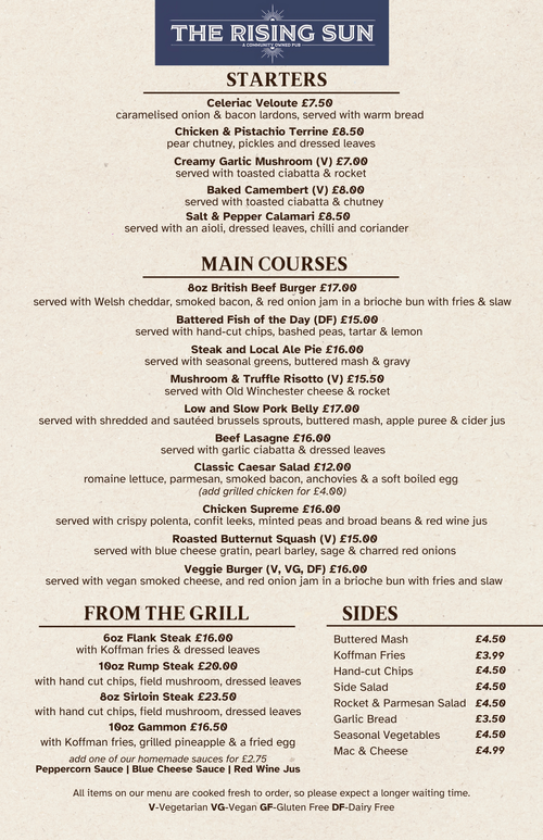 Menus — The Rising Sun