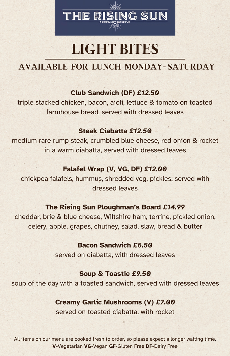 Menus — The Rising Sun