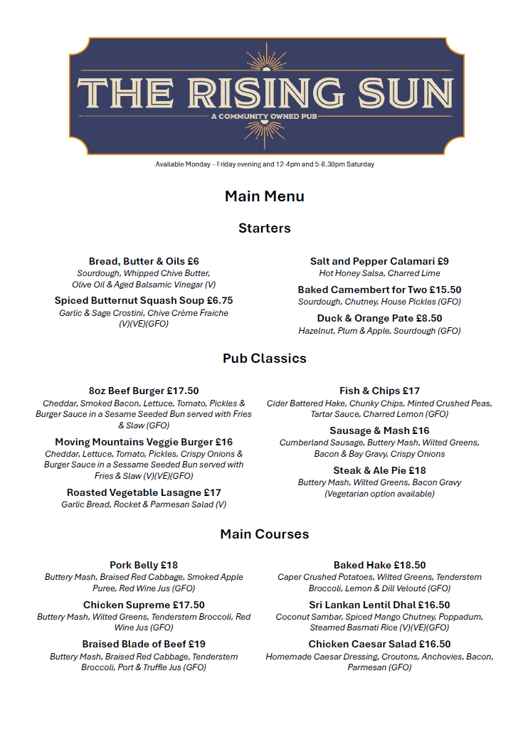 Menus — The Rising Sun