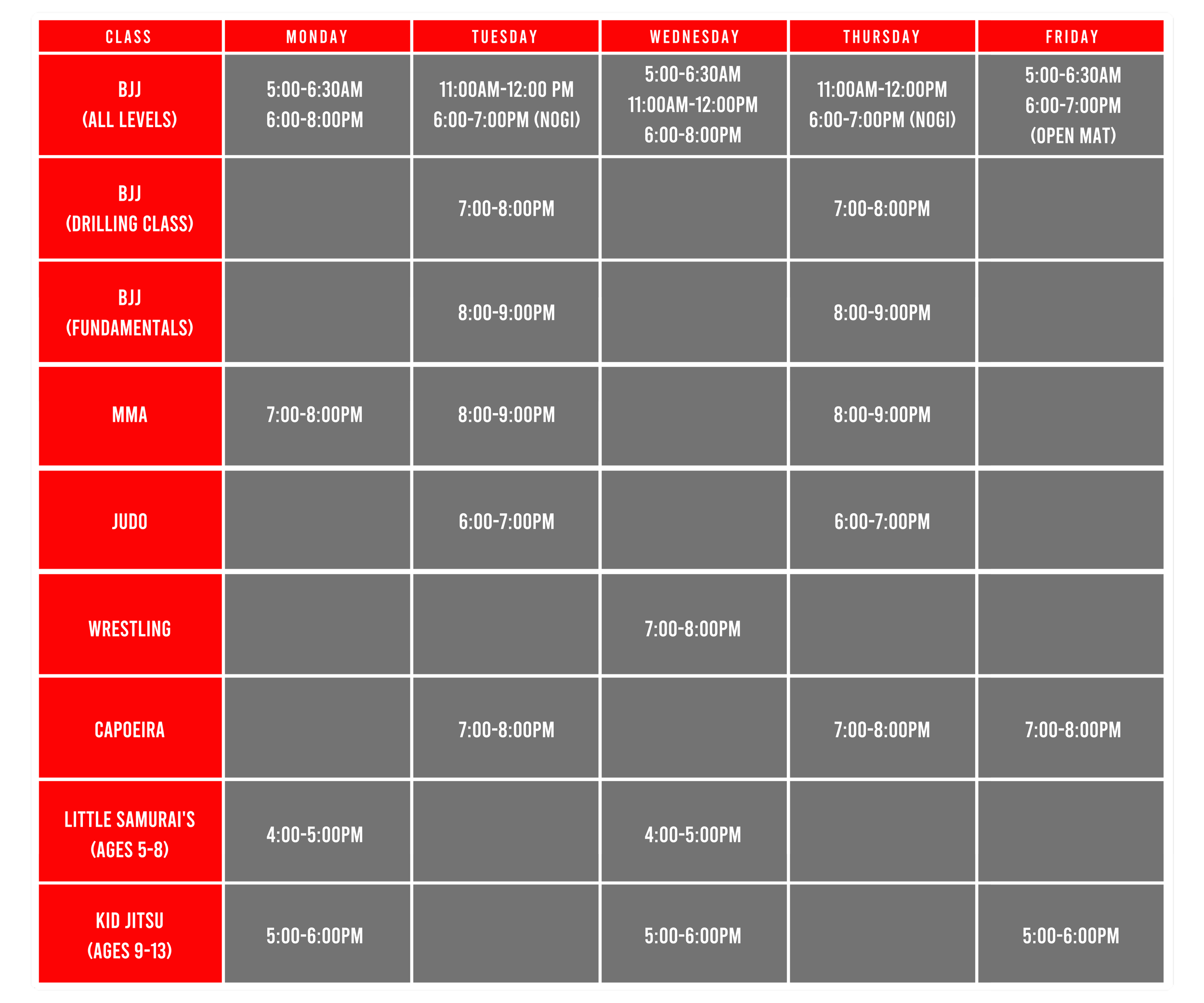 Class Options — Capitao MMA