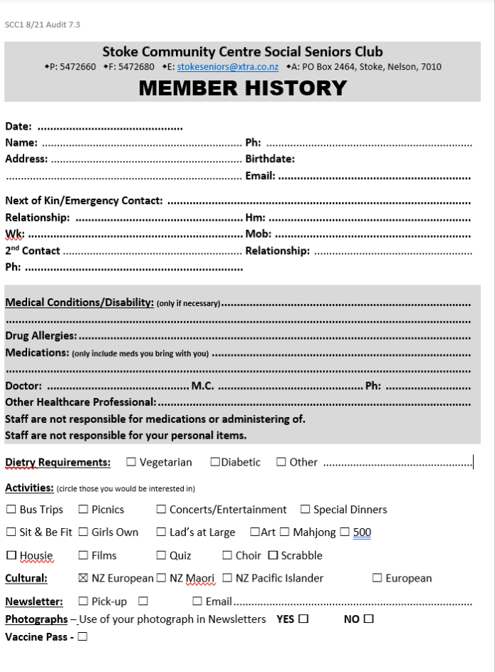 Membership Form — Stoke Seniors