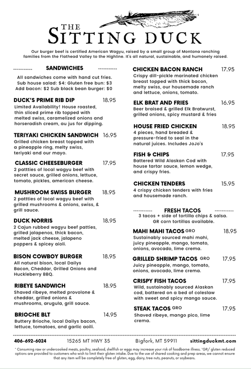 Best Flathead Lake Restaurant Menu — The Sitting Duck