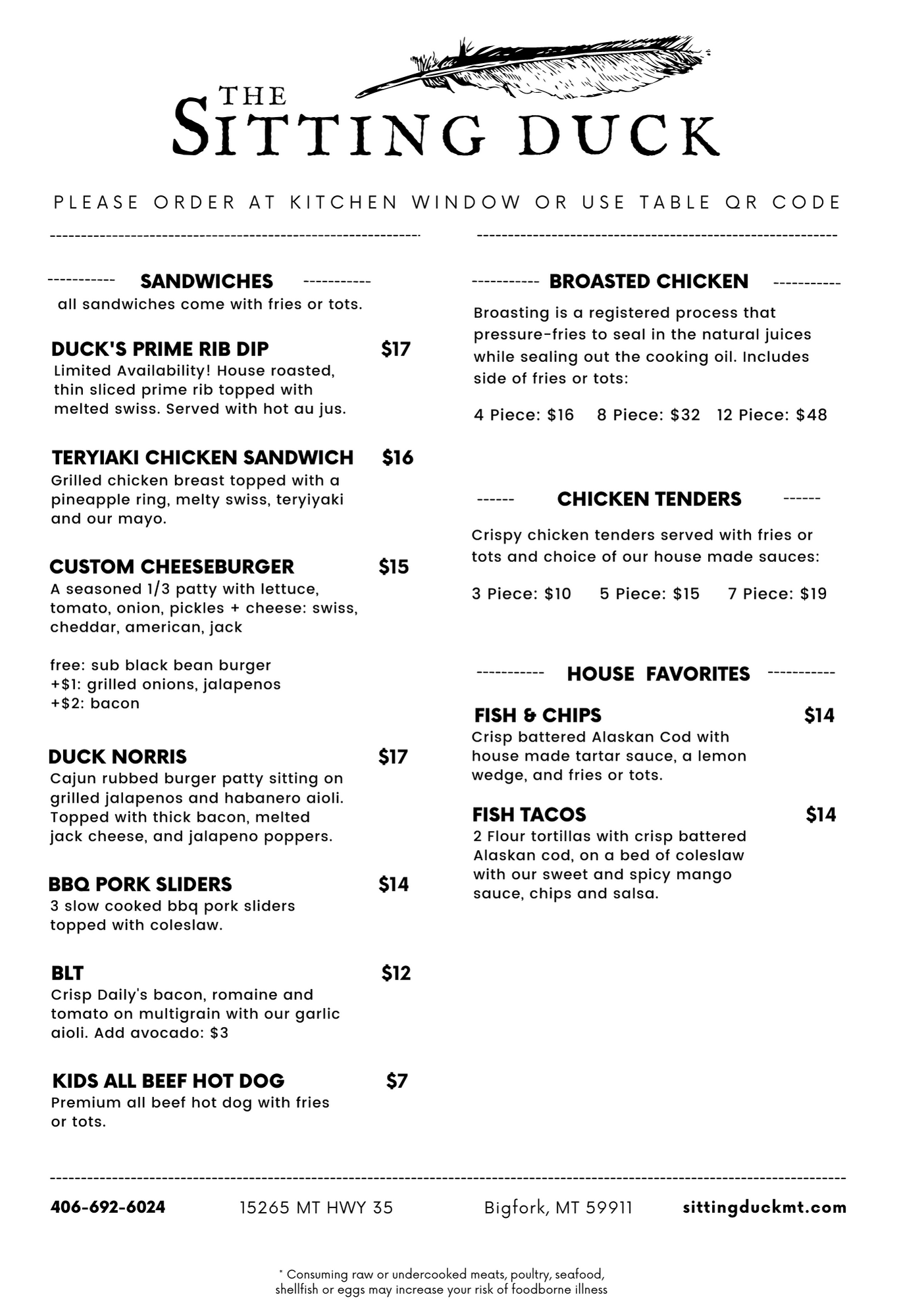 Best Flathead Lake Restaurant Menu — The Sitting Duck