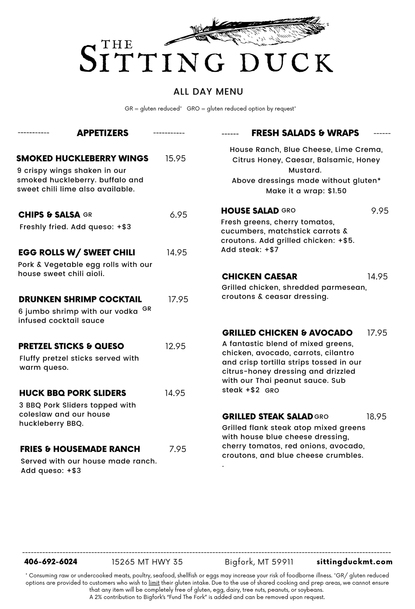 Best Flathead Lake Restaurant Menu — The Sitting Duck