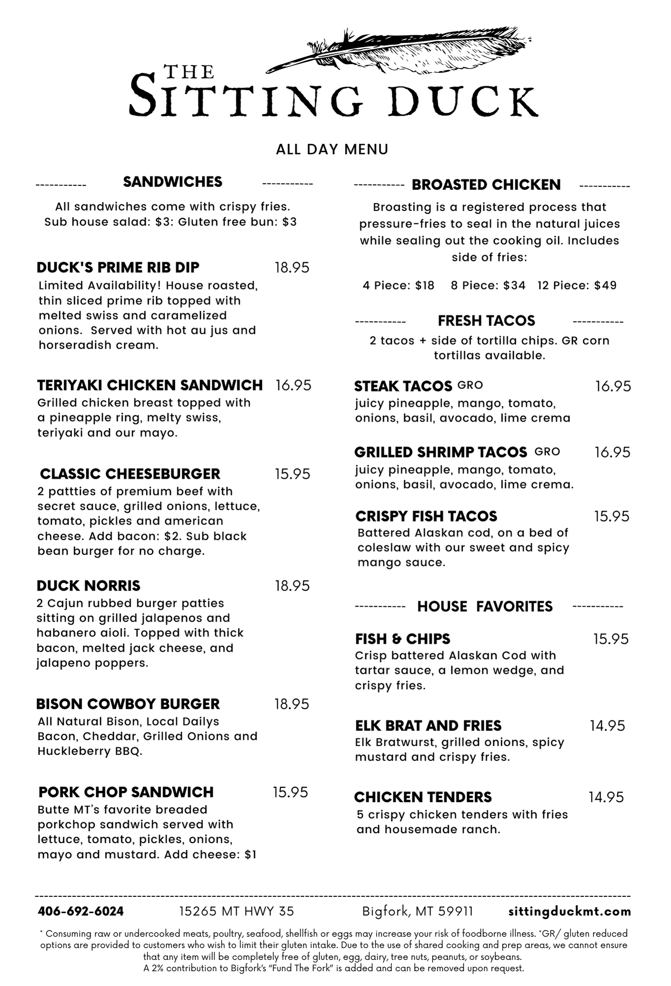 Best Flathead Lake Restaurant Menu — The Sitting Duck