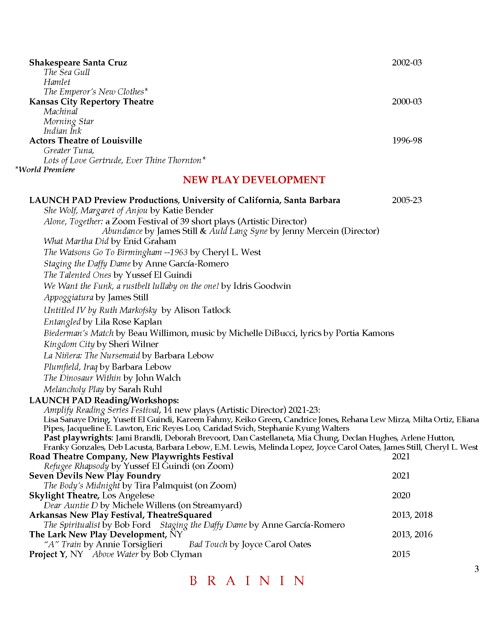 Resume — Risa Brainin