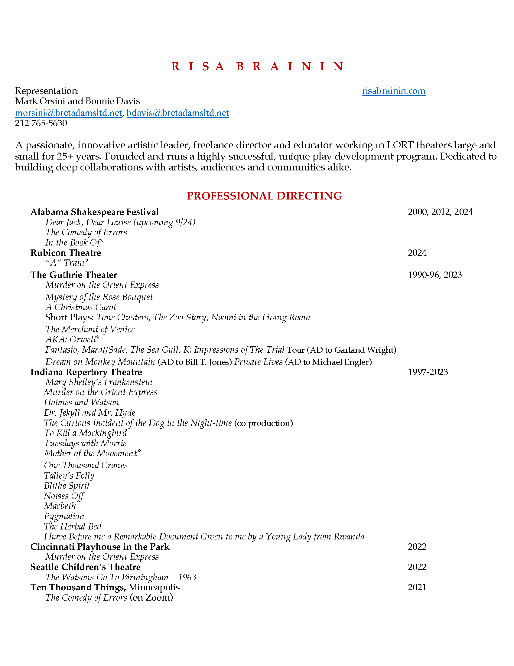 Resume — Risa Brainin