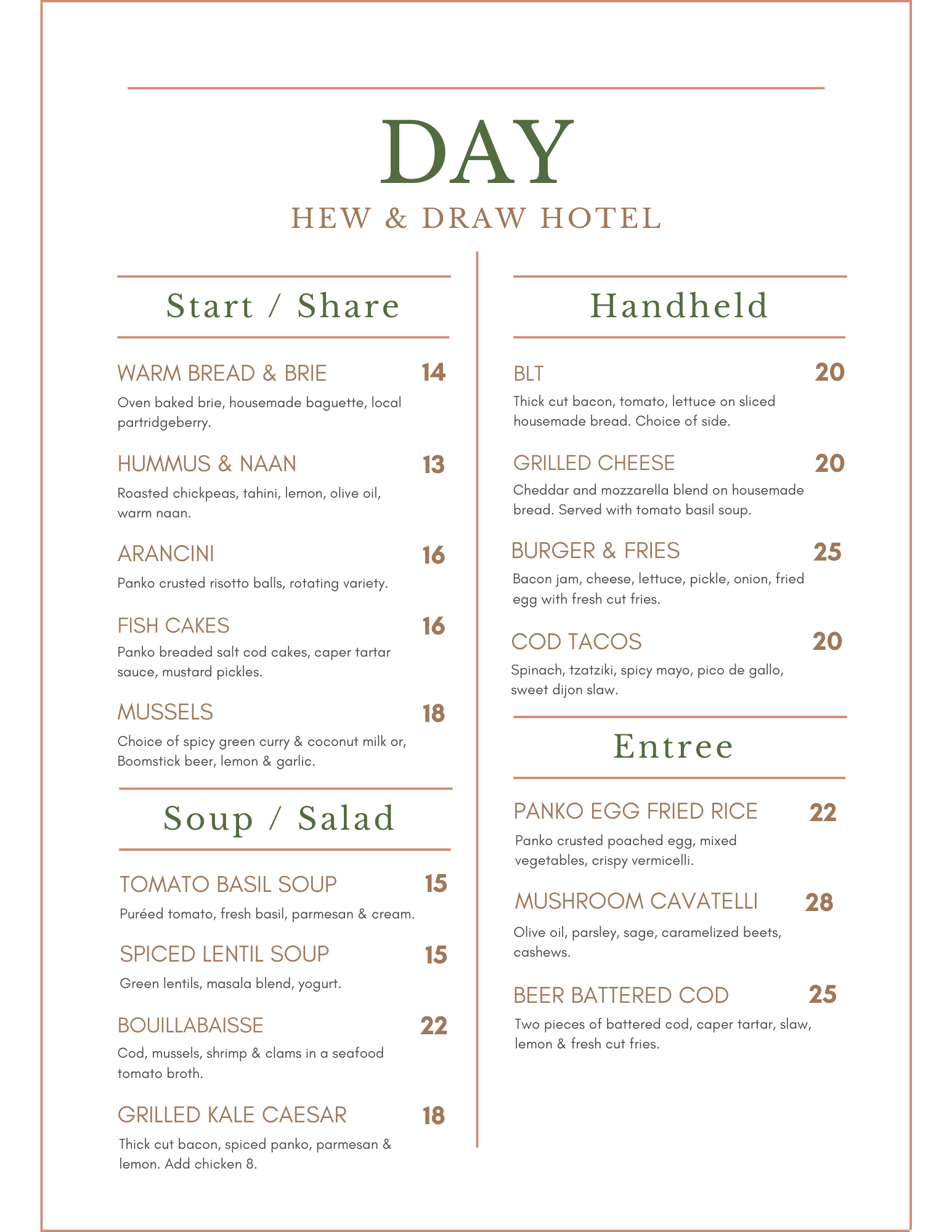 Lunch — Hew & Draw Hotel