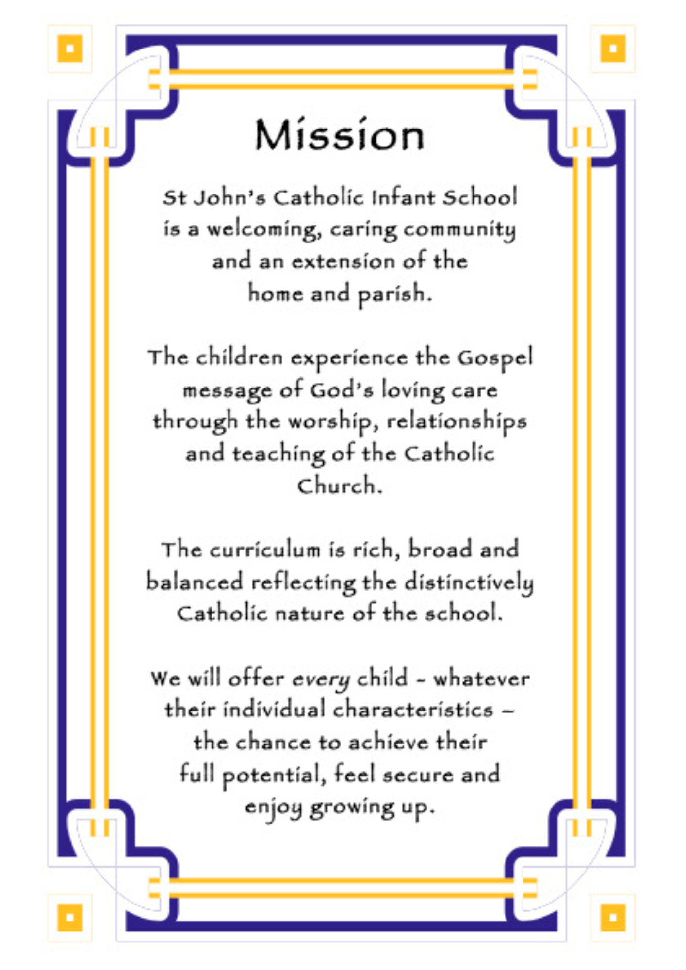 Mission Statement, Aims & Values — St. John's Infants