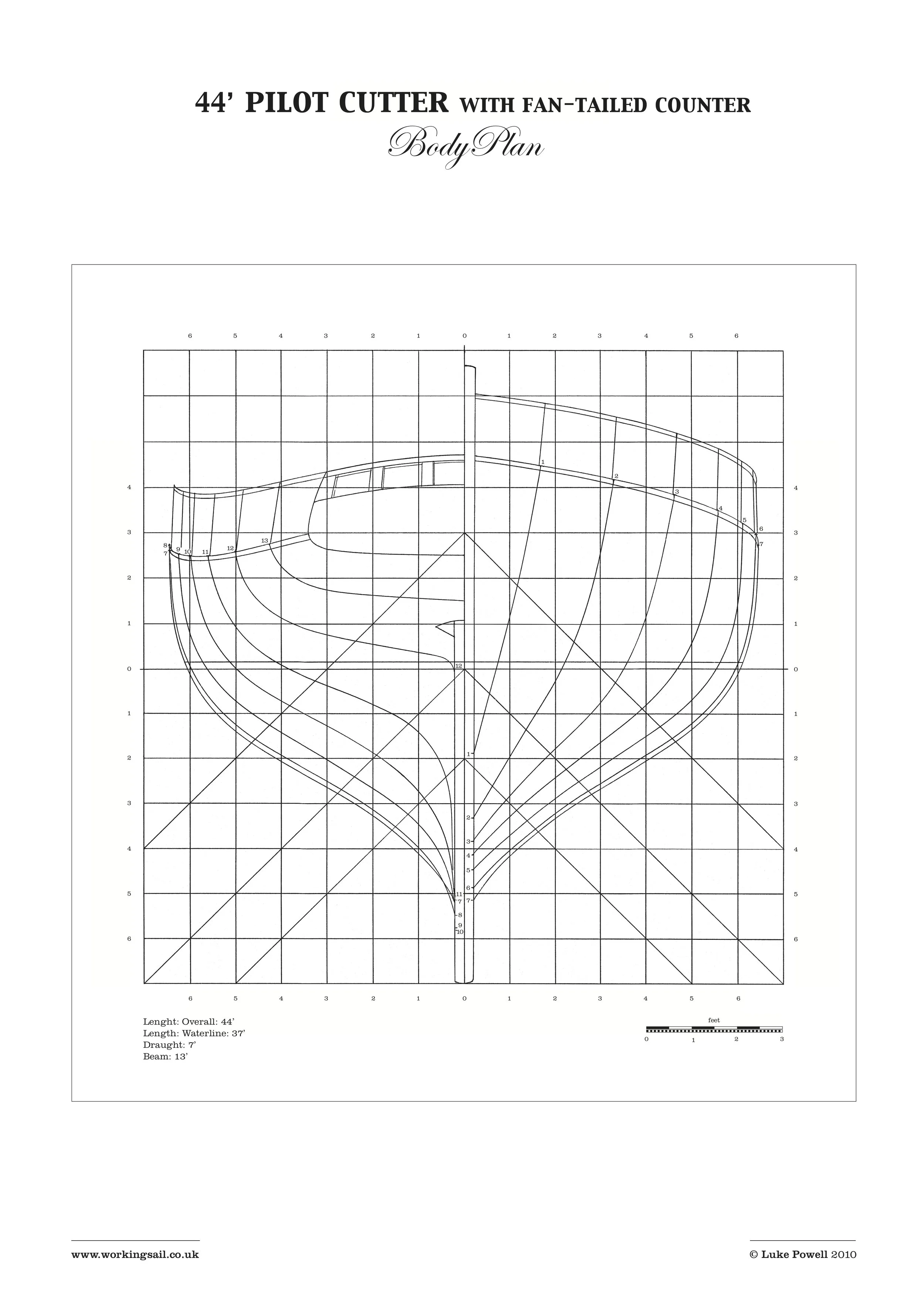 44ft Counter stern pilot cutter plan - Body Plan — Working Sail