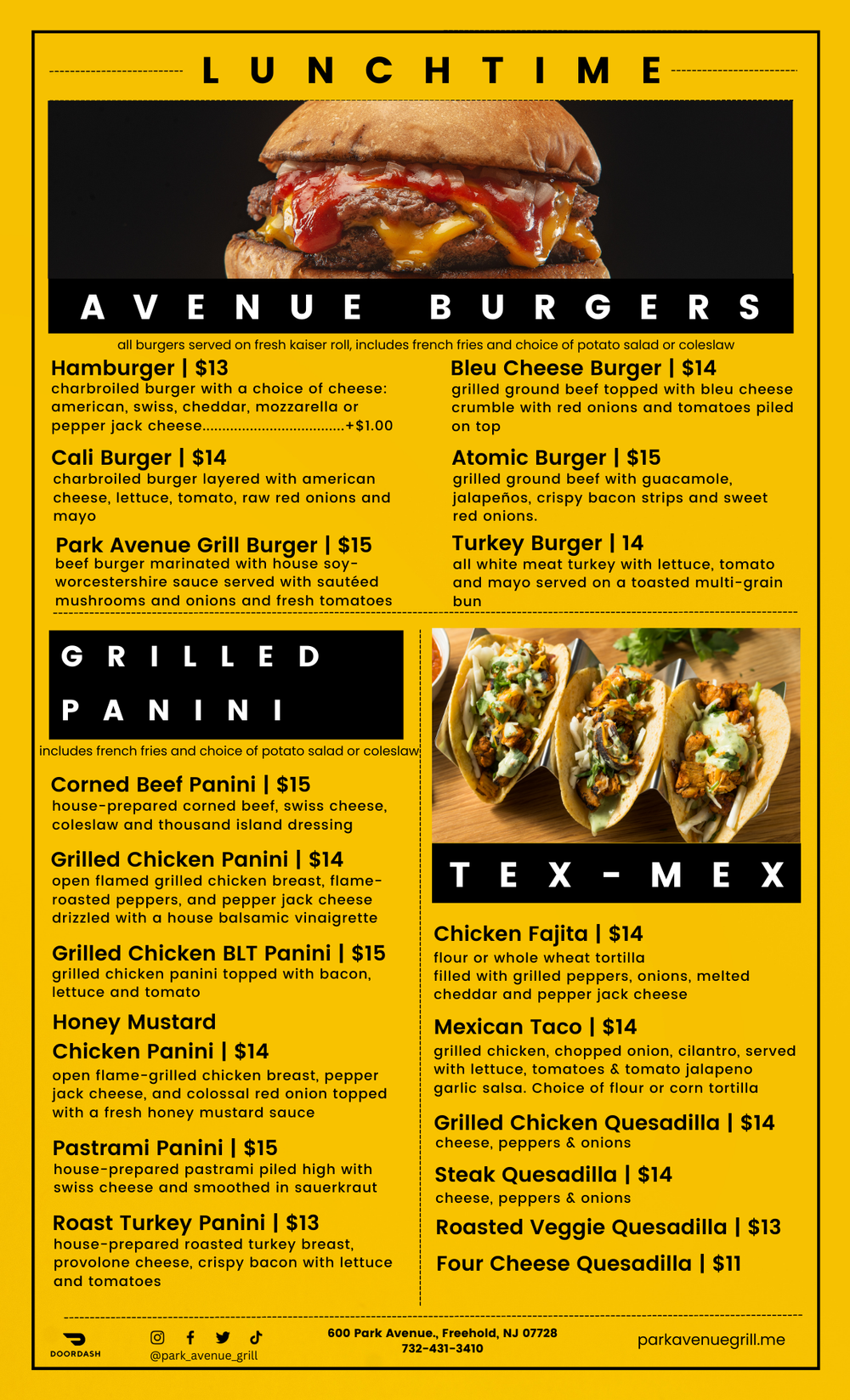 Menu — PARK AVENUE GRILL