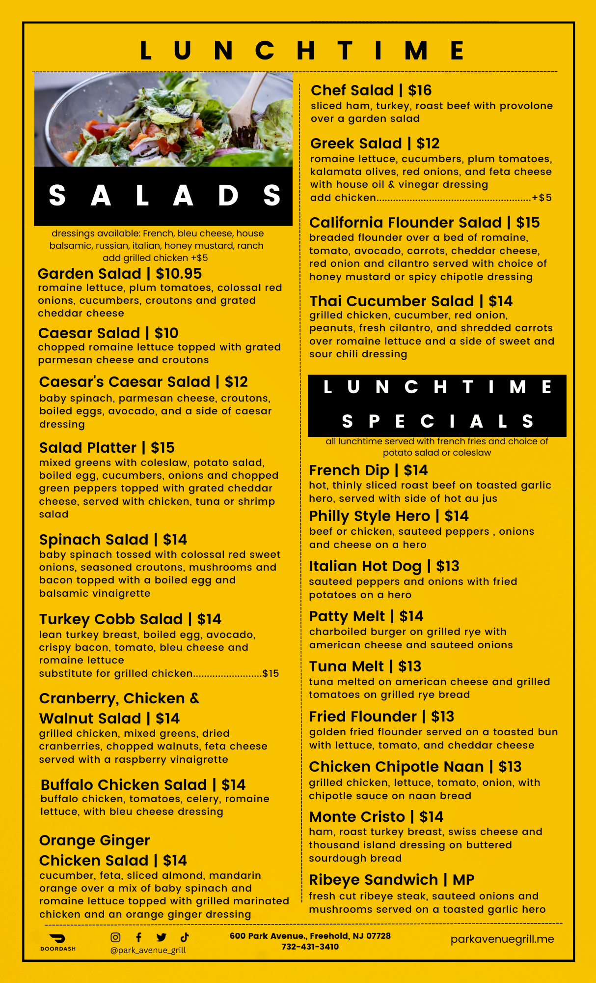 Menu — PARK AVENUE GRILL