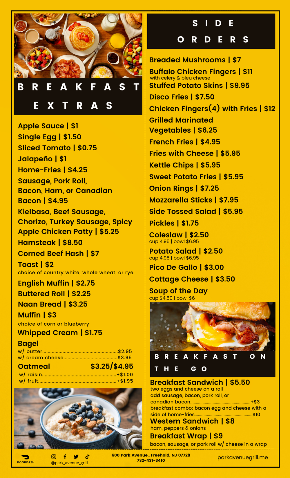 Menu — PARK AVENUE GRILL