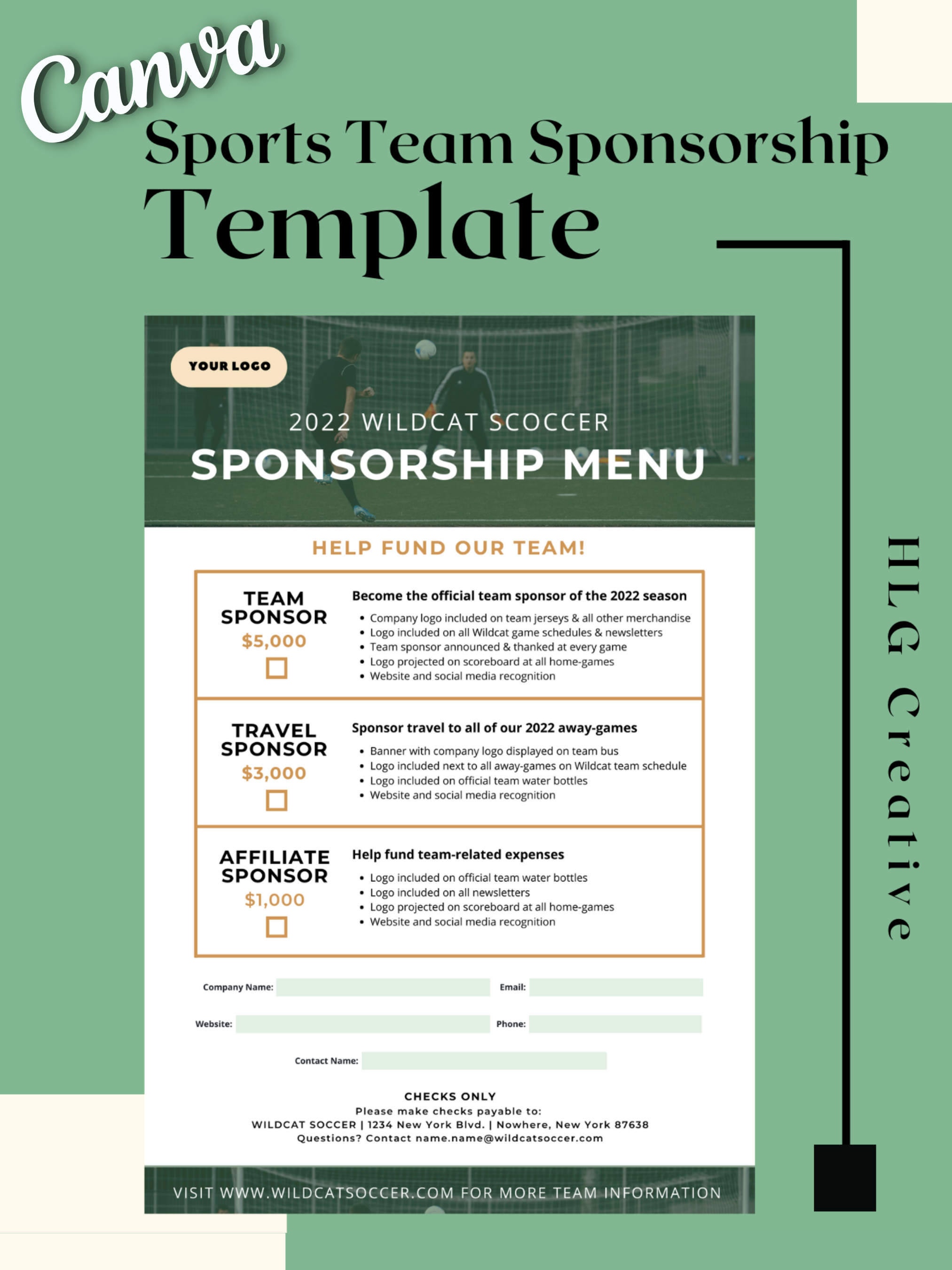 Sports Team Sponsorship Menu Template — HLG Creative