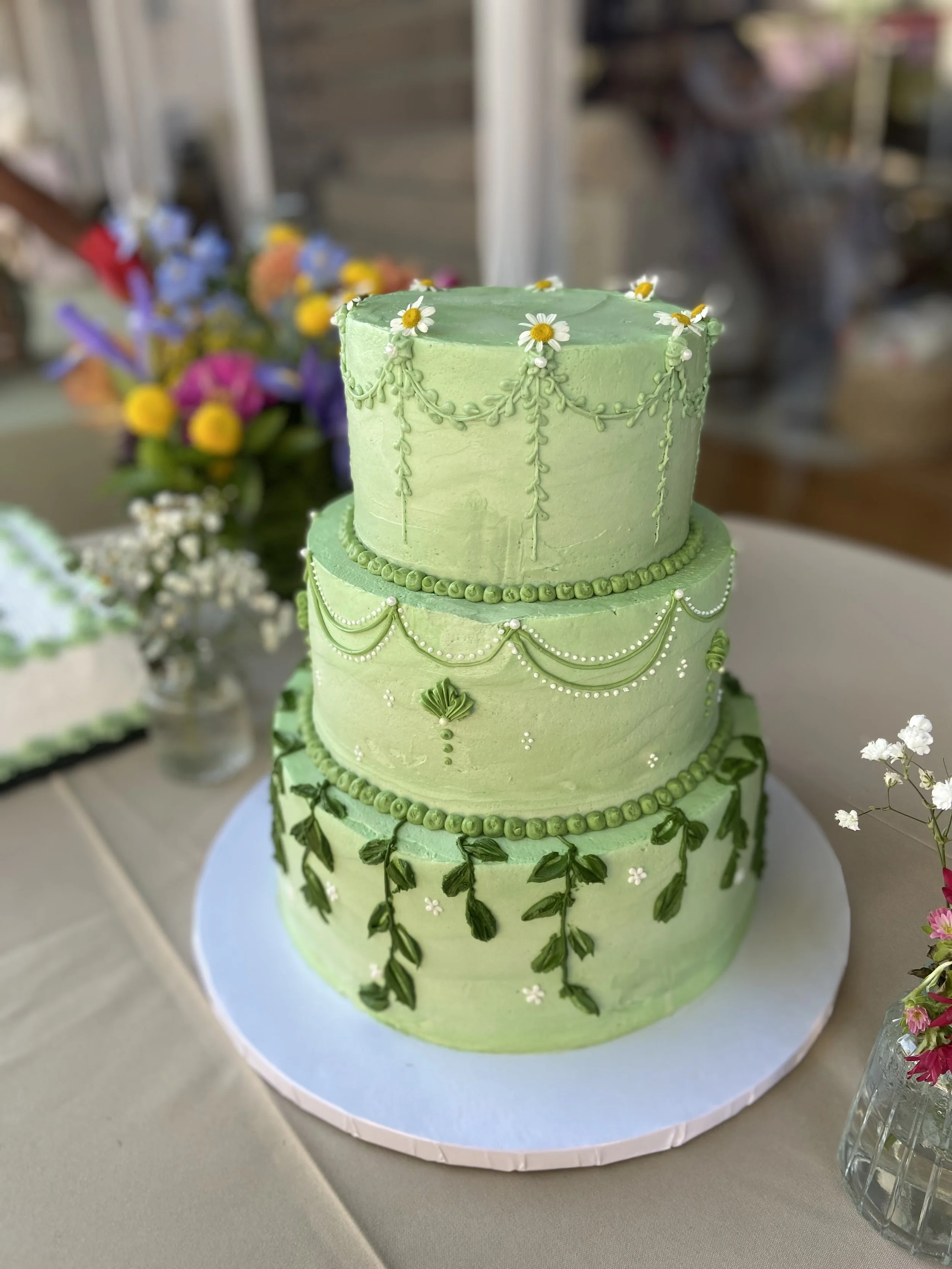 Backyard Bliss: A Three-Tier Sage Wedding Cake by Little Things Bakery ...