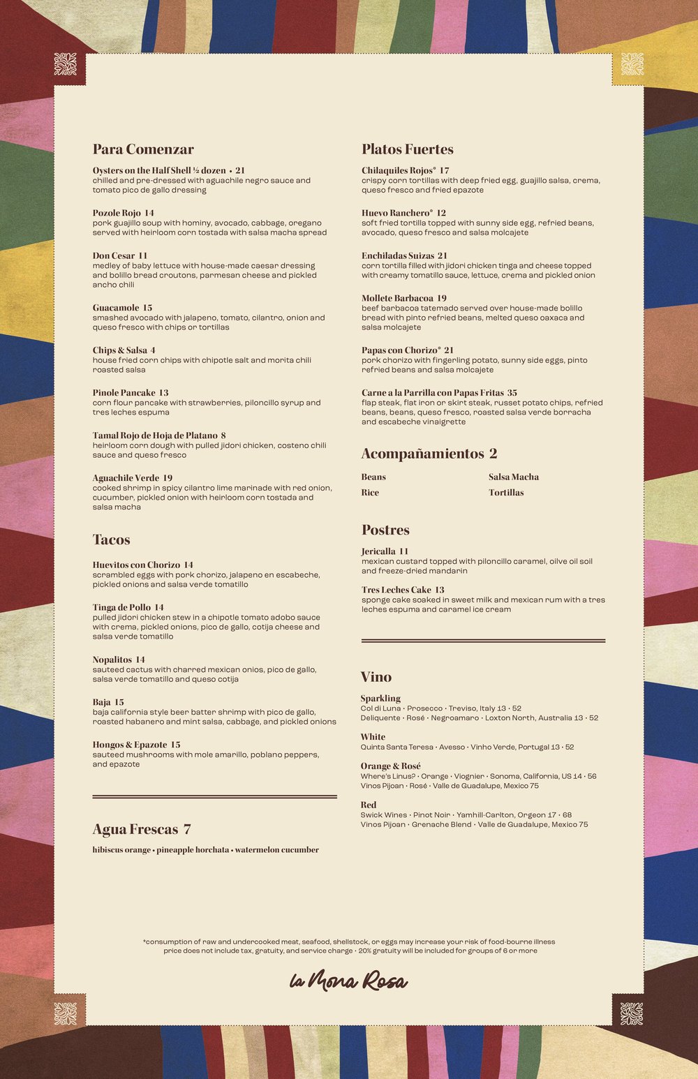 Brunch Menu — LA MONA ROSA