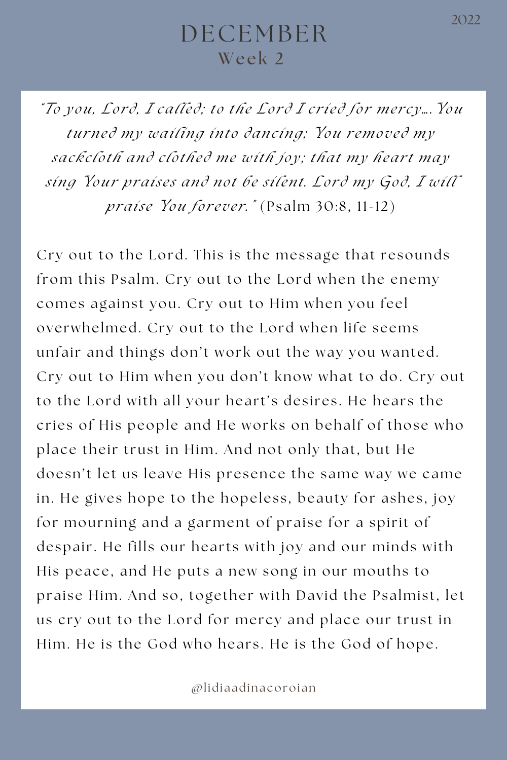The Cry for Mercy Devotion on Psalm 30 Bible Verses — Lidia Adina Coroian