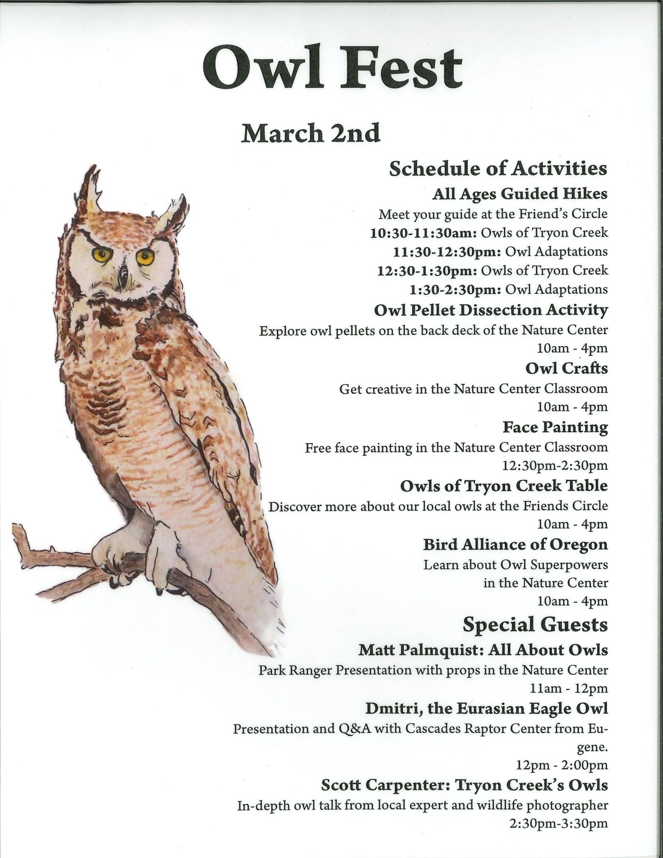 Owl Fest 2024 — Friends of Tryon Creek - Tryon Creek State Natural Area