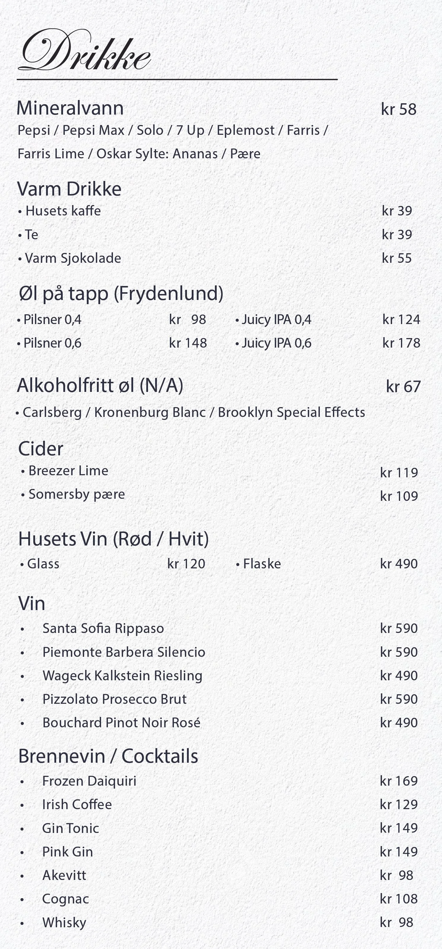 Meny — Vardestua Restaurant