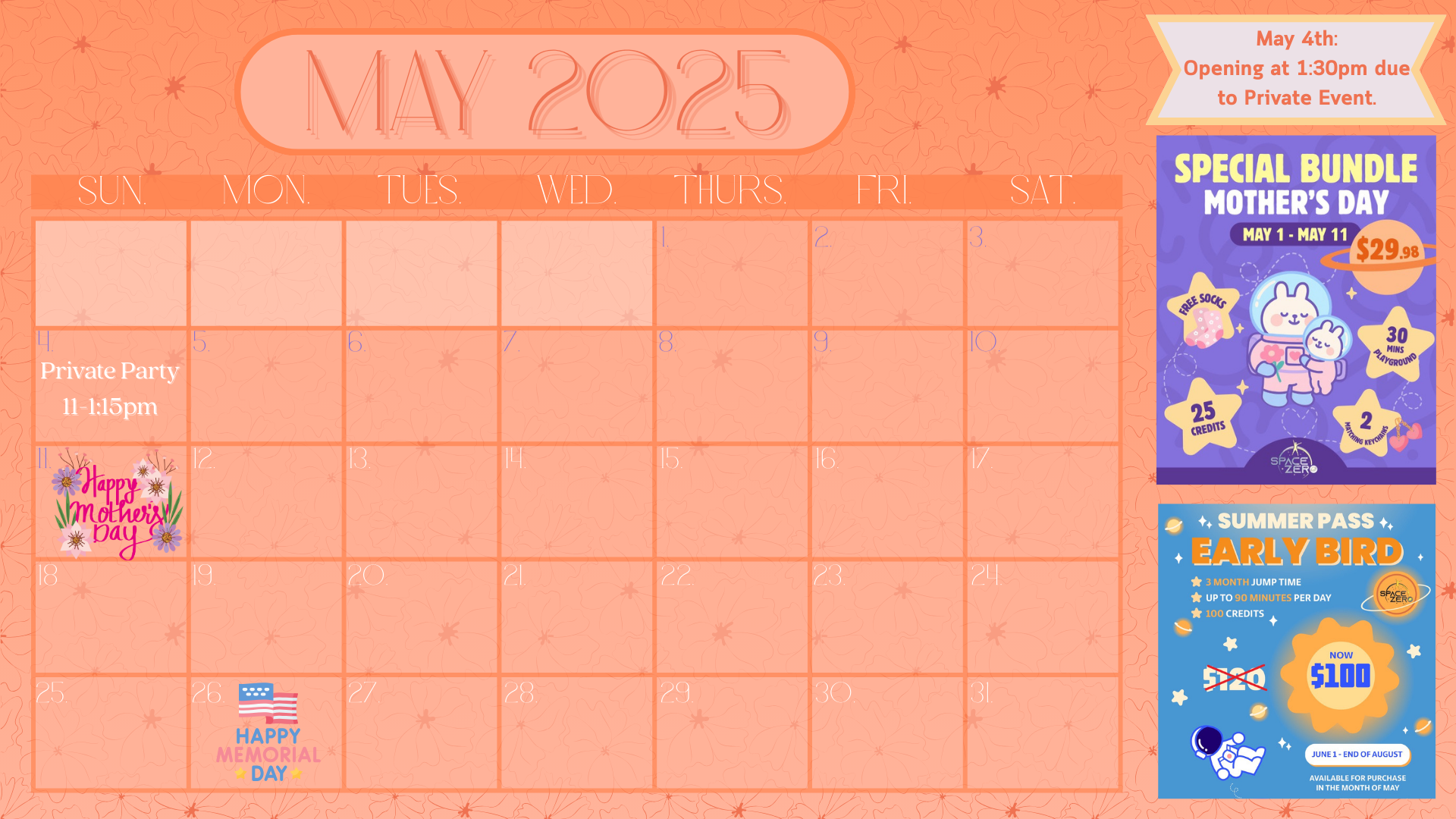 Events Calendar Space Zero